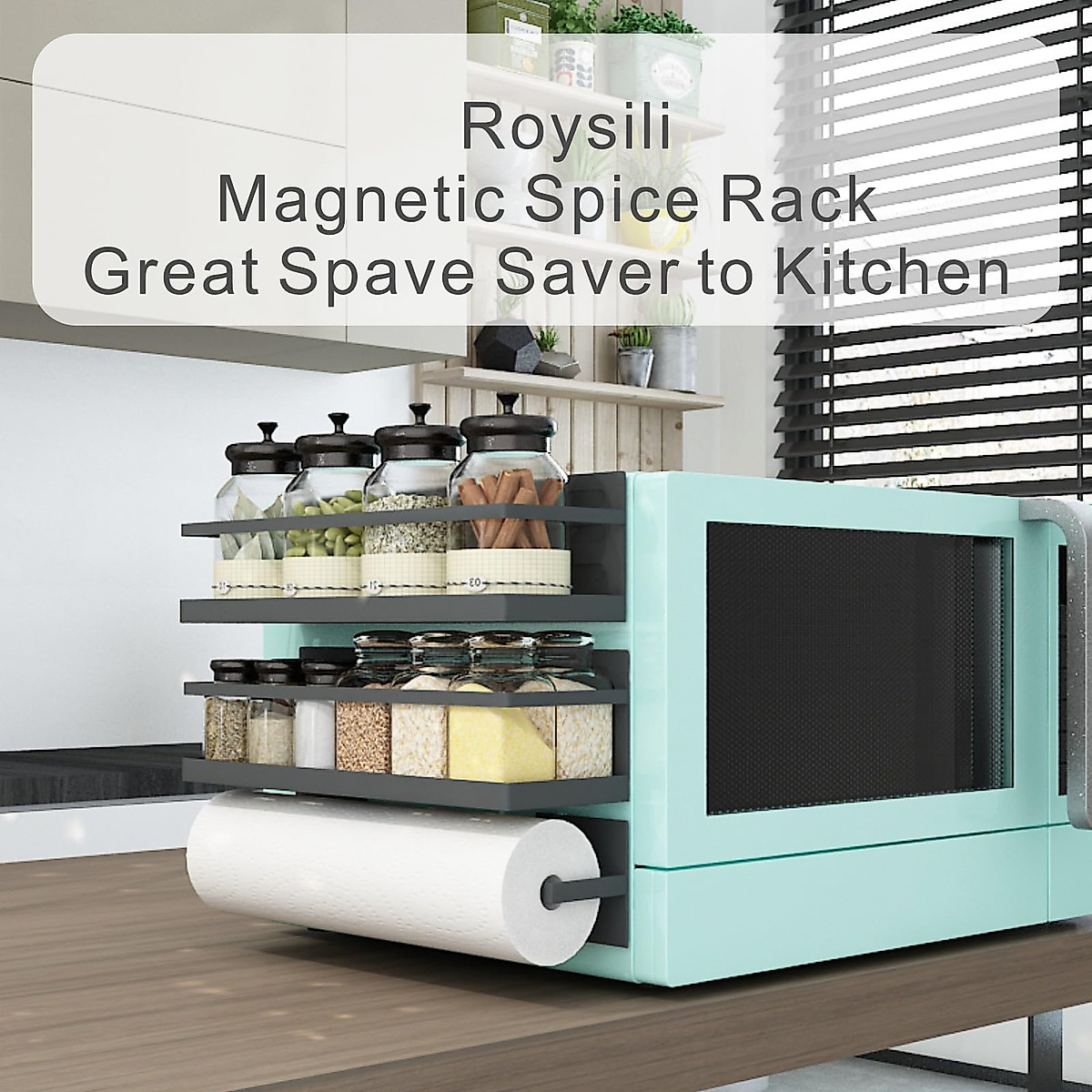 Roysili Magnetic Spice Rack Organizer Spice Organizer For Refrigerator Fridge Spice Rack For Kitchen Organizer Magnetic Shelf Space Saving Black 2 Pack With 2 Hooks