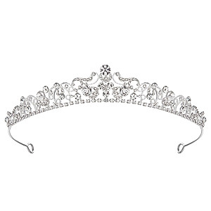 SWEETV Silver Wedding Tiaras and Crowns, Rhinestone Bridal Crown Princess Tiara Headpieces for Women and Flower Girls, Bridgerton Hair Accessories for Birthday Prom Quinceanera
