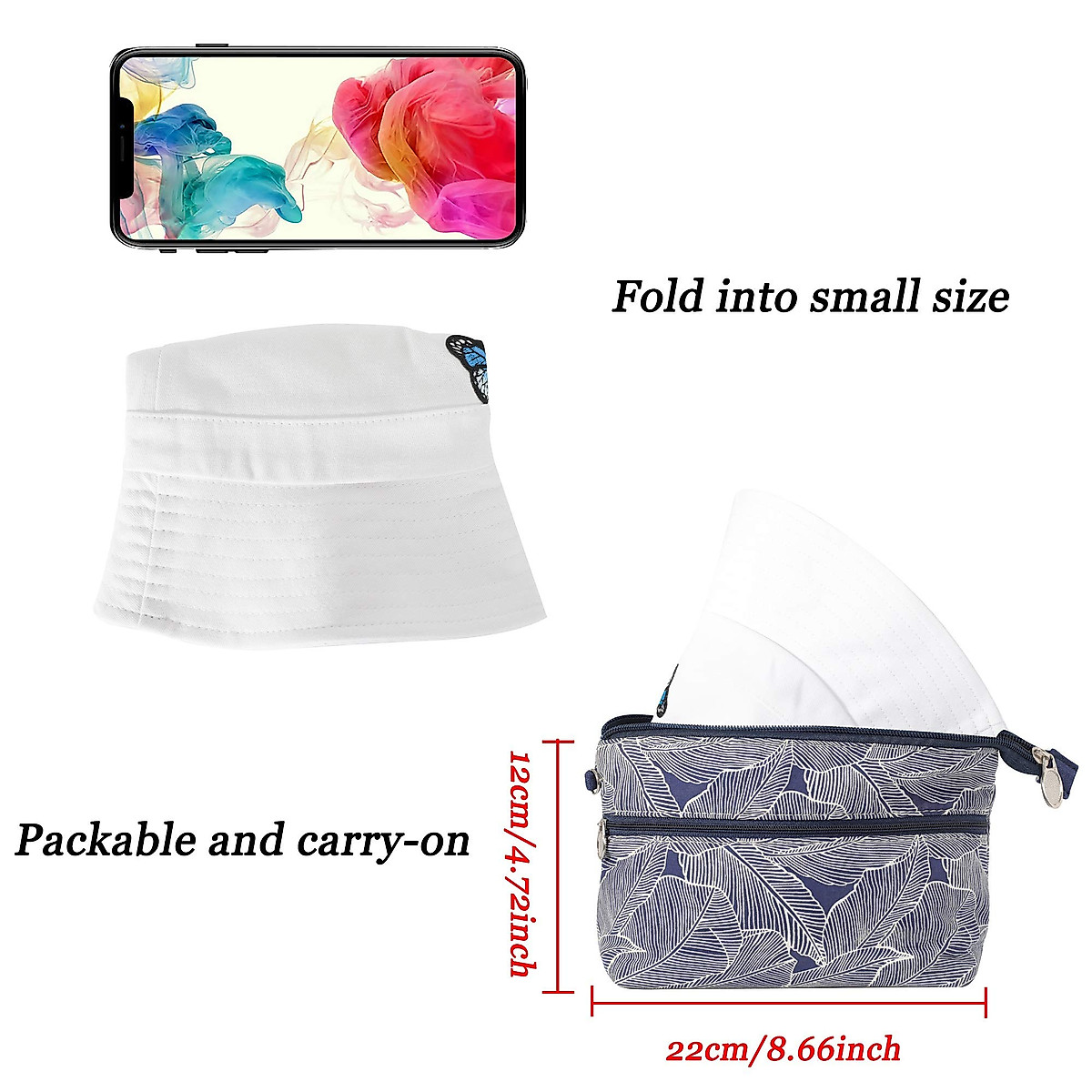 ZLYC Unisex Fashion Embroidered Bucket Hat Summer Fisherman Cap for Men Women Teens (Butterfly Pure White)