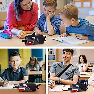 NOHOO Pencil case, funny Animal Print Pencil bag for kids, Lightweight Portable pencil pouch with Zipper for Girls Boy Students Teens Adults School office Travel Holder Box - Grey Shark