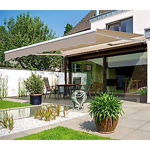 AECOJOY 10'×8' Manual Retractable Awning Sun Shade Patio Awning Cover Outdoor Patio Canopy Sunsetter Deck Awnings with Manual Crank Handle, Beige