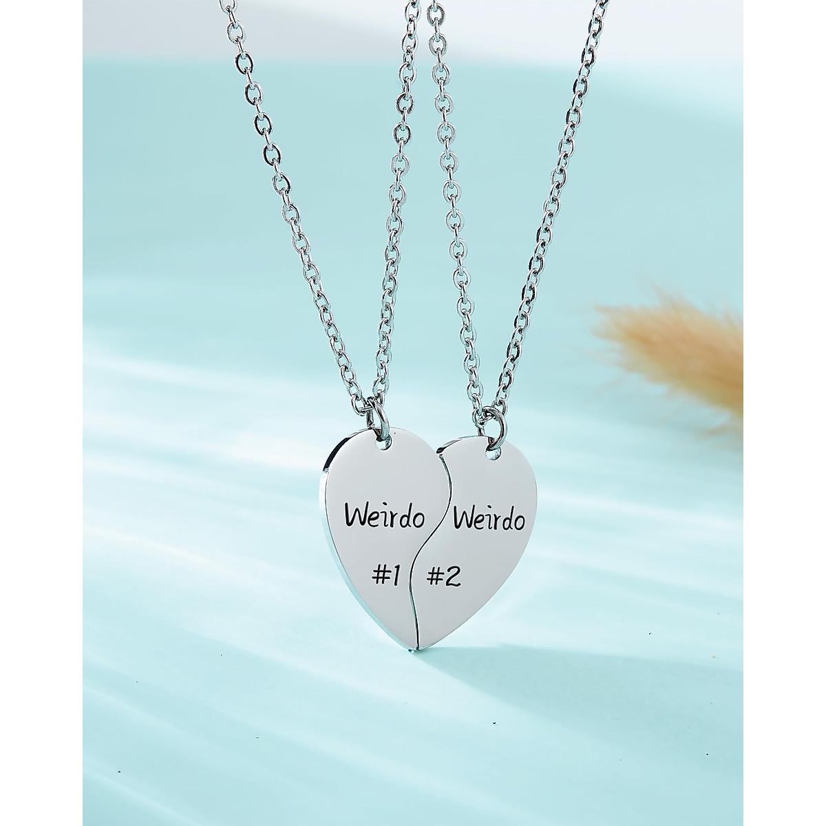 Easyski Girls Friendship Necklace 2 Weirdo 1# Weirdo 2# Split Heart Matching Chains BFF Necklaces 2 Jewelry Gifts for 2 Girl Sisters Best Friend.