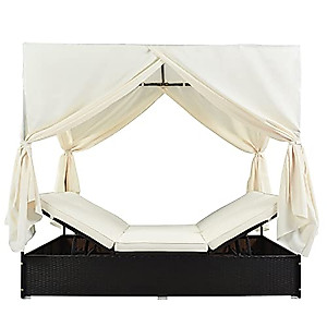 Outdoor Patio Wicker Sun Lounger with Cushions and Adjustable Seat for Swimming Pools, Patios, Shade and Comfortable Outdoor Recreation