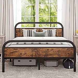 IRONCK Queen Bed Frame with Headboard, Platform Bed 12" Under Bed Storage Wood and Metal, No Box Spring Needed Easy Assembly