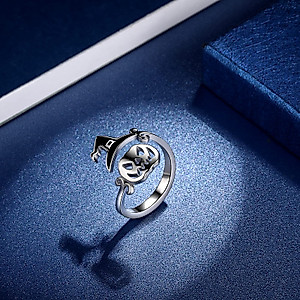 beautlace Halloween Pumpkin Adjustable Rings and Wizard Witche's Hat Ring Silver Plated Halloween Ghost Witch Broom Ring Open Finger Ring Party Jewelry KR0065W
