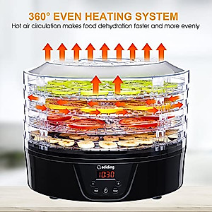 Adiding Food Dehydrator Machine, Dehydrator with 4 BPA Free Trays, Digital Timer & Temperature Control, 350W Food Dryer for Fruit Vegetable Meat Beef Jerky Herbs Pet Treats