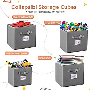 JNCHOICE Storage Cubes 2 Packs Folding Thicker Fabric Storage Bins Basket for Closet Shelf Cabinet Bookcase - Grey