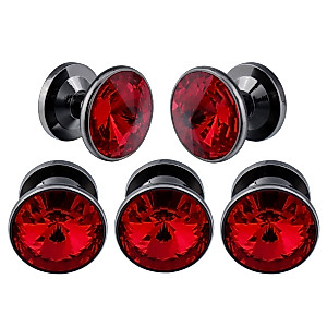 HAWSON Tuxedo Shirt Studs Set Black Color with Austrian Crystals in Red