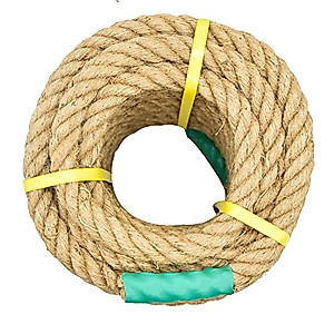 Jute Rope Natural Jute Manila Rope Nautical Hemp Rope Twisted Natural Thick Heavy Duty Rope for Crafts, Bundling,Anchor, Hammock, Nautical, Tug of War, Railings,Decorate (1 in X 50 Ft)