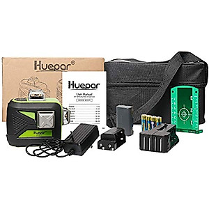 Huepar 3 x 360 Green Beam 3D Laser Level with Bluetooth Connectivity Three-Plane Self-Leveling and Alignment Cross Line Laser Level -One 360° Horizontal and Two 360° Vertical Lines Laser Tool 603CG-BT