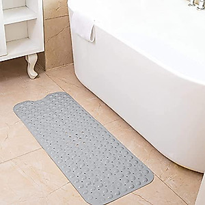 COMUSTER Bathtub and Shower Mats, Extra Long Non-Slip Bath Mat (39" x 16"), Machine Washable Bath Tub Mat for Bathroom(Solid Grey)