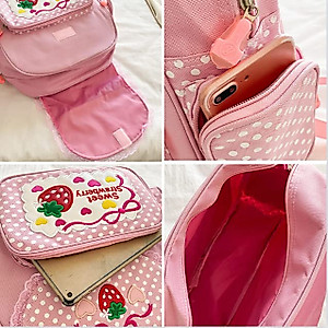 Cutemoria Girl's Kawaii Backpack Japanese Sweet Strawberry Embroidery School Backpack Casual Daypack Cute Lace Flap Backpacks, Pink, One Size