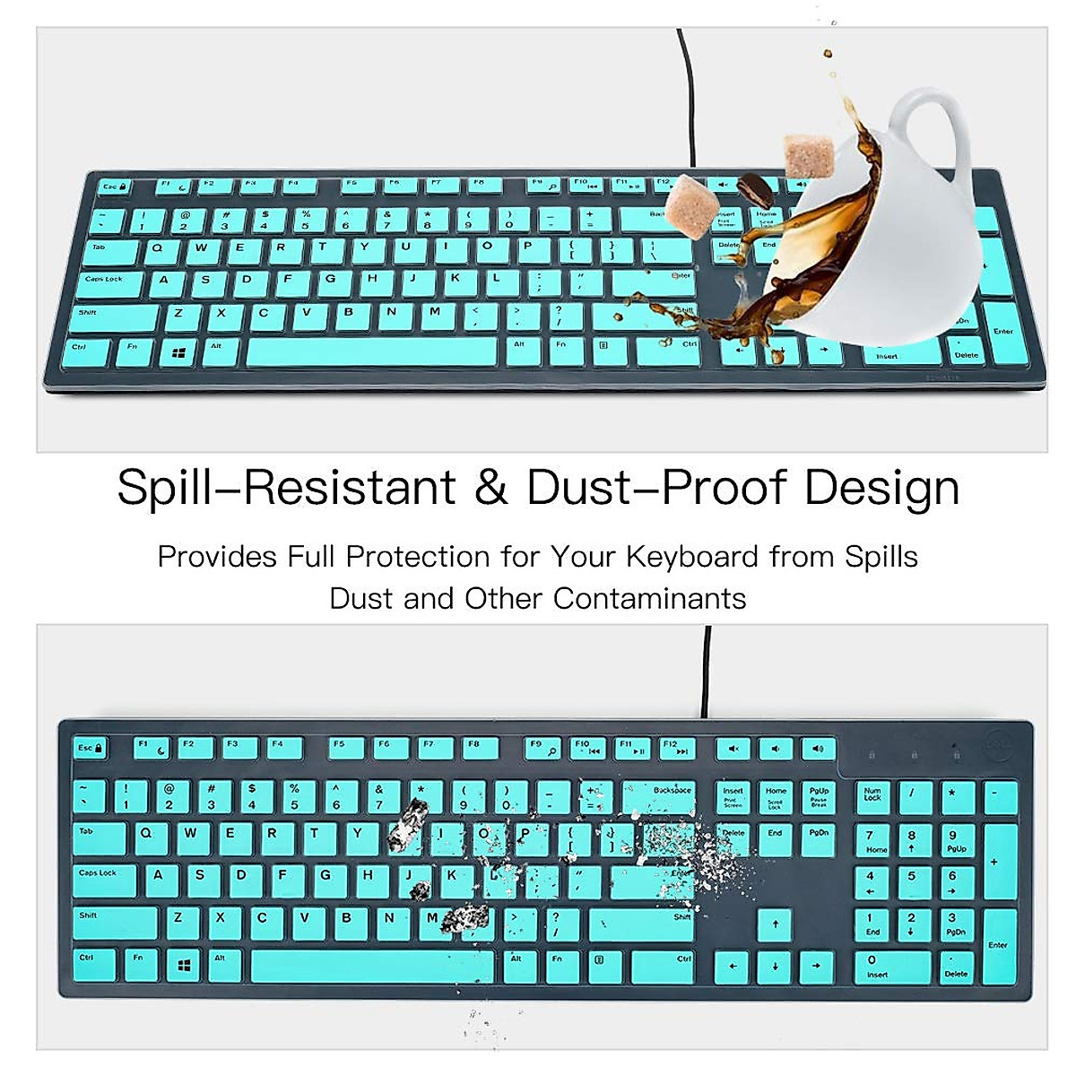 Keyboard Cover for Dell KB216 KB216p Wired & Dell KM636 Wireless Keyboard/Dell Optiplex 5250 3050 3240 5460 7450 7050/Dell Inspiron AIO 3475/3670/3477 All-in one Desktop Keyboard Skin, Mint Green