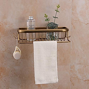 VINSNI Antique Brass Shower Shelf Bathroom Shelf Shower Organizer Basket Wall Mounted