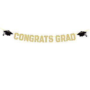 Gexolenu Gold Class of 2025 Graduation Theme Party Decoration Banner, Congrats Grad Banner, Black Glitter Graduation Banner, 2024 Black Congratulations Grad Party Decorations