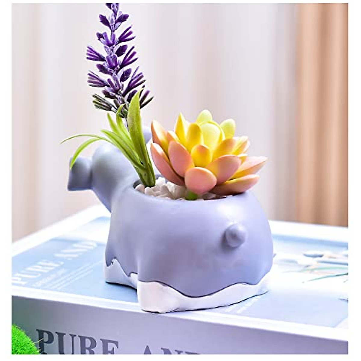 Cute Schnauzer Puppy Sleeping Pet Flowerpot with Drainer Garden Flowerpot Resin Succulent Potted Bonsai Plant Stand Home Desk Mini Ornaments Balcony Gardening Flowerpot Does Not Contain Plants