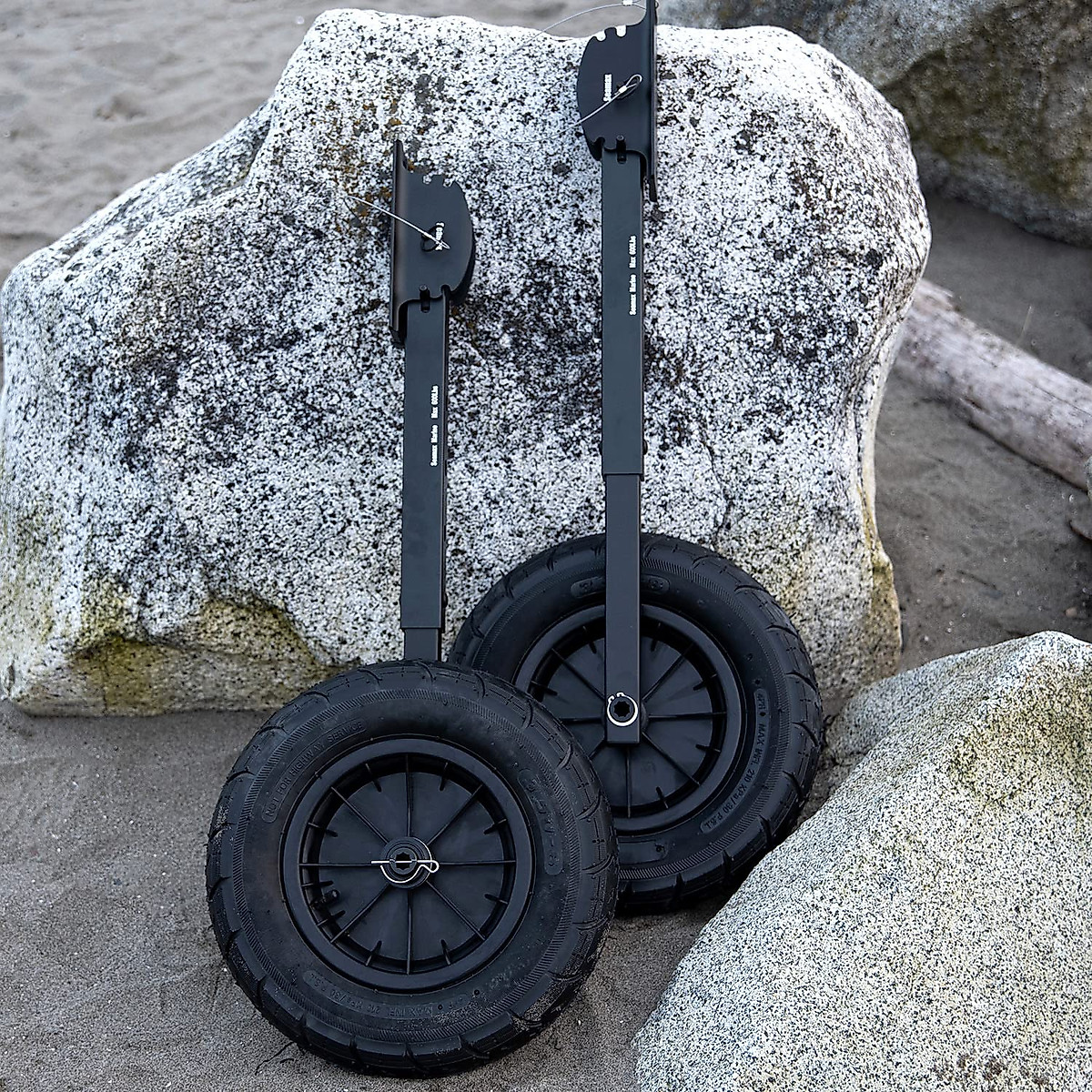 Seamax Deluxe Boat Launching Wheel System, Black Military Edition, 4 Positions and 4 Stages Removable and Adjustable Legs, 14" Pneumatic Wheels. Max Support Water Craft Weight 600Lbs