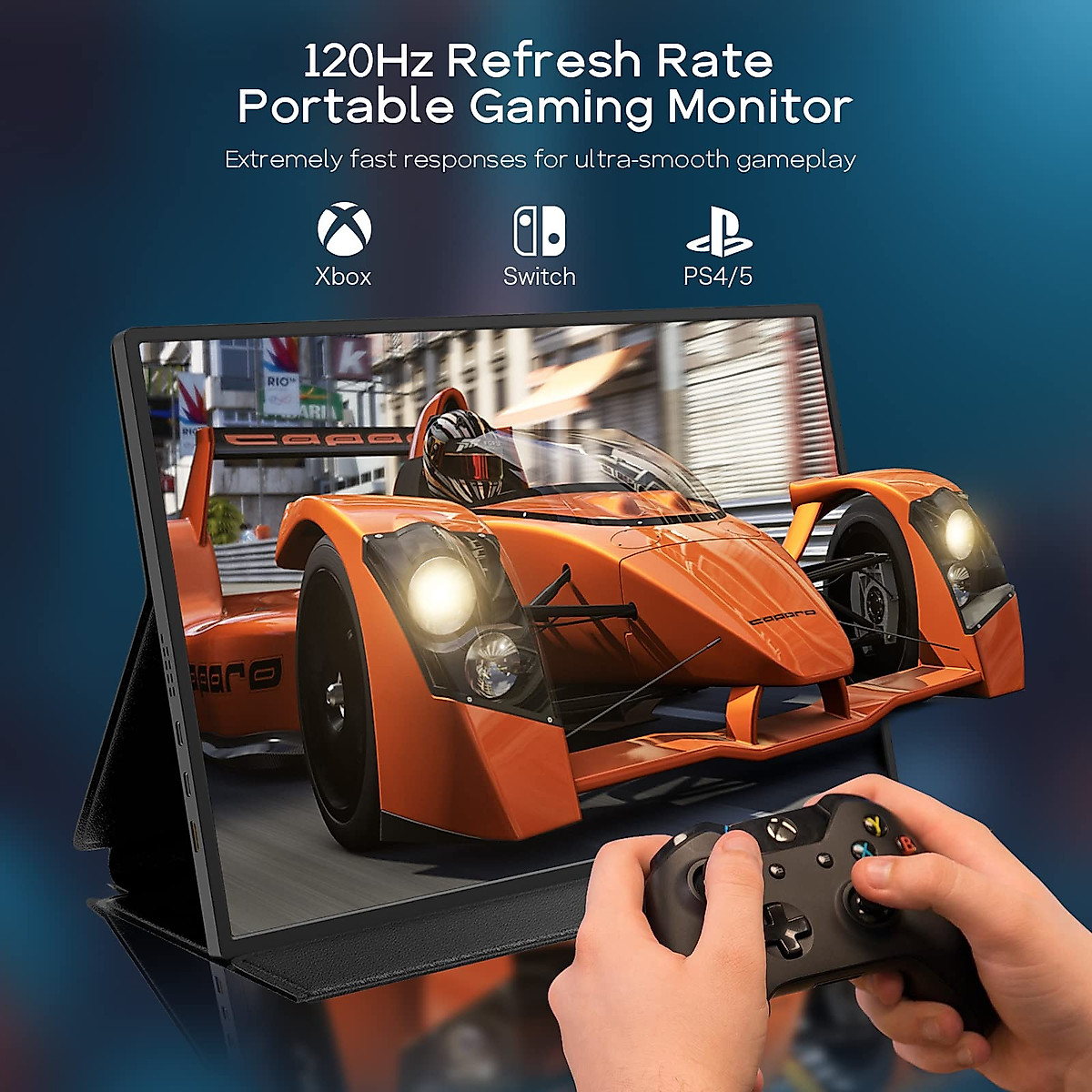 AYY 2K Portable Gaming Monitor 16'' 120Hz 2560x1600 QHD Travel Laptop IPS Computer External Second Screen USB C HDMI Monitor w/Smart Cover for PC MAC Xbox PS5/4