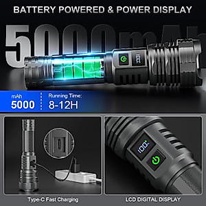 QOPOYU Rechargeable Flashlights High Lumens Flash Light, 200,000 High Lumens Bright Tactical Flashlight, 5 Modes IPX6 Waterproof, P90.8 Powerful LED Magnetic Flashlights for Camping Emergencies