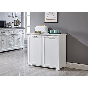Tilt Out Trash Cabinet, Wooden Kitchen Garbage Can Free Standing Holder, Tilt Out Laundry Hamper Cabinet (Double White)