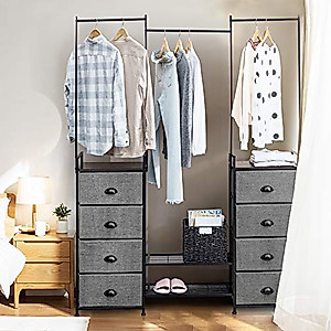 Tangkula Clothing Rack with 8 Fabric Drawer Shoe Rack, 3 in 1 Portable Closet Organizers and Storage with Metal Clothes Rails, Open Dresser Wardrobe Closet with Garment Rack for Bedroom Cloakroom
