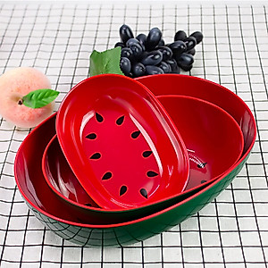 Three-piece Watermelon-style Fruit Plate-snack, Candy And Fruit Storage Tray, Sturdy Fruit Bowl For Indoor Living Room, Large, Medium And Small Three-piece Set (Color : Red)