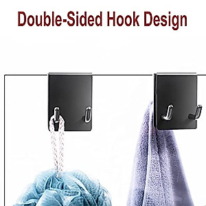 Holensun Towel Hooks Over Shower Door 0.32-0.39in Frameless Glass Hanger for Bathroom Matte Nickel Razor Squeegee Loofah Robe Holder 2 Pack (Black)