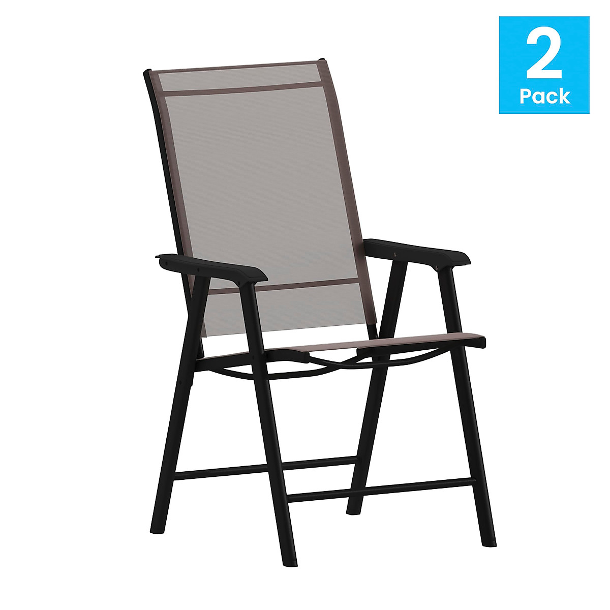 Flash Furniture Paladin Brown Outdoor Folding Patio Sling Chair with Black Frame (2 Pack)