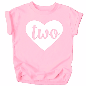 Two in Heart 2nd Birthday Girls Shirt for Toddler Girls Second Birthday Outfit White on Pink Shirt 2T