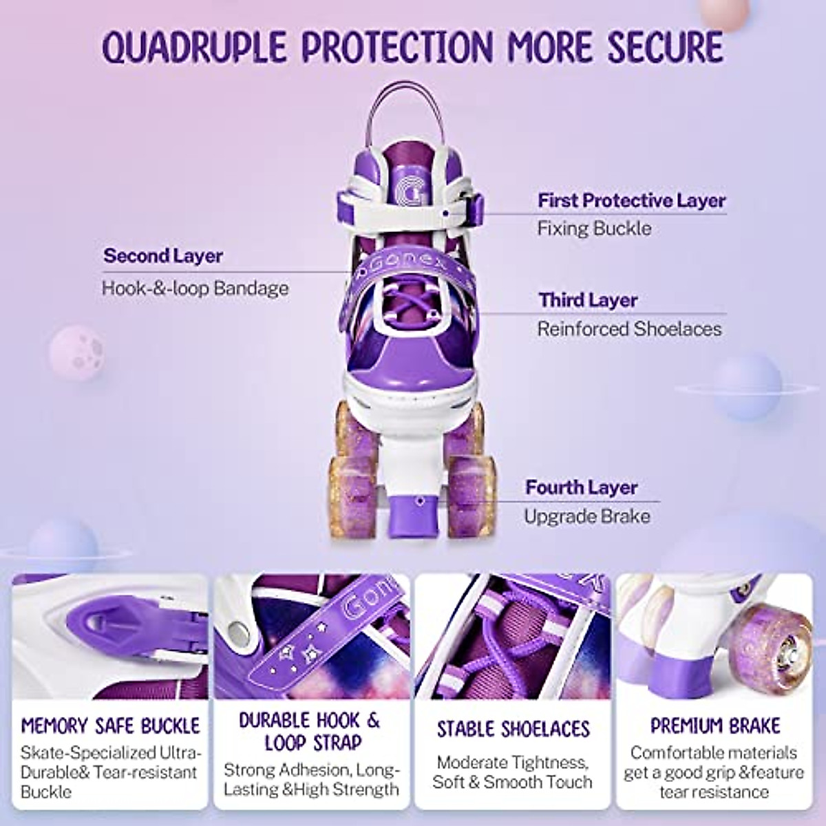 Gonex Roller Skates for Girls Kids Boys Women with Light up Wheels and Adjustable Sizes for Indoor Outdoor (Purple, L - Youth (4Y-7Y US))