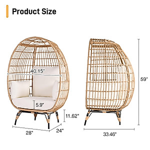 OTSUN Outdoor Egg Chair, Patio Chairs with 4 Thicken Cushions, Oversized Lounge Chairs with Durable Steel Frame, PE Wicker Chair 440 lbs Capacity, Perfect for Balcony, Backyard, Bedroom-Ivory