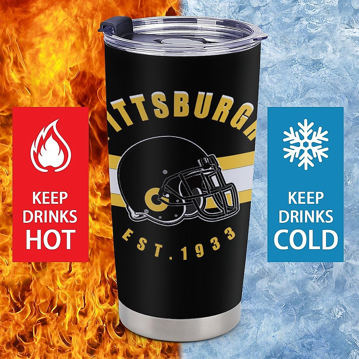 Custom Pittsburgh Tumbler 20oz Stainless Steel with Lid & Straw Personalized Football Fans Gifts for Women Men Coffee Travel Mug Cup Add Name Number