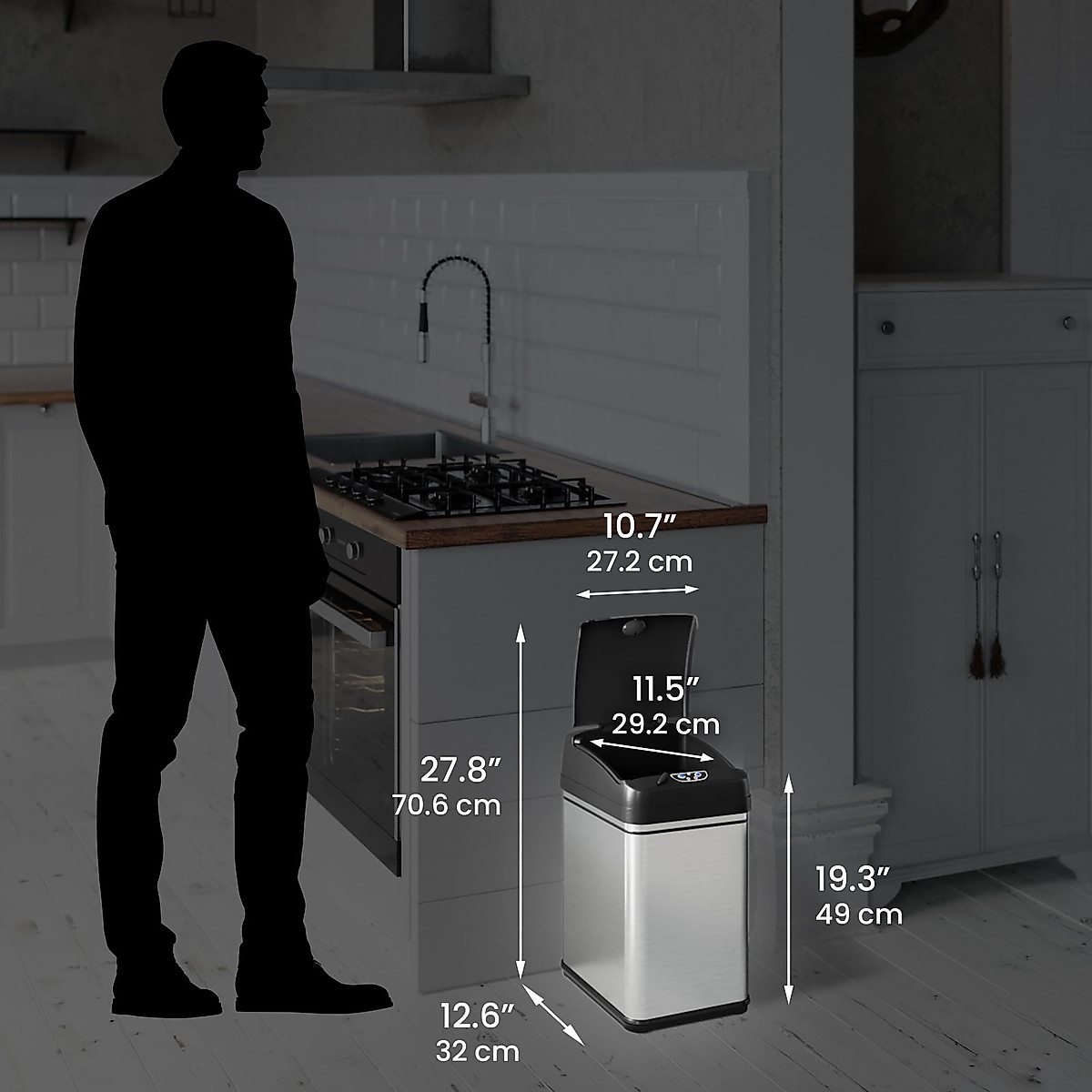 iTouchless 8 Gallon Dog-Proof Sensor Kitchen Trash Can with Lid and Odor Filter, Stainless Steel 30 Liter Automatic Recycling Bin Prevents Pets Getting in Trashcan, Home, Office, Bedroom, Bathroom