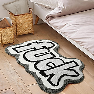 RoomTalks Funny Cute 2x3 Rugs for Bedroom Bathroom Dorm Kitchen Non Slip Machine Washable, Black White Gray Swear Words Funny Funky Cool Small Area Rug Fluffy Shaggy Bedside Accent Rug