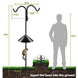 Tuohours 92 Inch Double Shepherd Hook Stand for Outdoor Birdfeeder, Adjustable Two Sided Garden Bird Feeder Pole Holder for Birdhouse Planter Solar Light Lantern, Black, 1 Pack