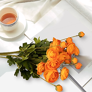 GLSATEMAN Artificial Silk Flowers Persian Ranunculus(Asian Buttercup 5 Bundles),Suitable for Core Decorations,Weddings,Homes,Artistic Decorations,and Props (Orange)