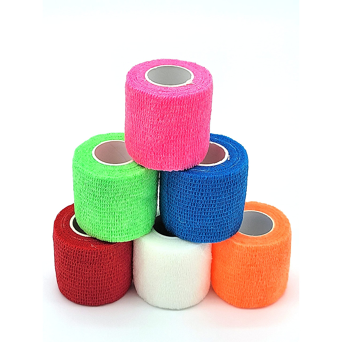 Self Adhesive Bandage Wrap 2 Inch x 5 Yards - Breathable Athletic Cohesive Bandage for Sports Injury, Ankle, Knee and Wrist Sprains (Pack of 6, Neon Rainbow)