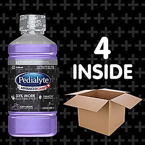 Pedialyte AdvancedCare Pedialyte AdvancedCare Plus Electrolyte Drink with 33% More Electrolytes and Has PreActiv Prebiotics, Iced Grape, 1 Liter, 4 Count