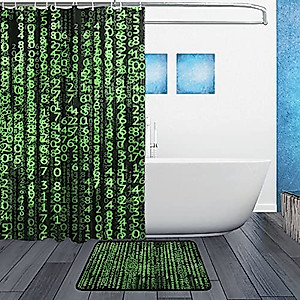 Shower Curtain Sets with Rugs for Bathroom Matrix Code Digital Numbers 72 x 72 Inch Shower Curtains in Bath with 12 Hooks