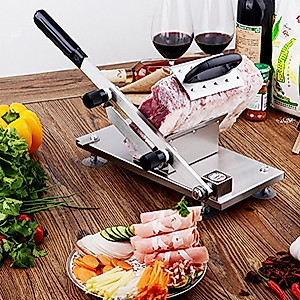 Manual Frozen Meat Slicer Stainless Steel Cutter Machine for Home Kitchen Use Commercial Beef Mutton Roll Cutting Slicers for Hot Pot Lover (Metal Silver)