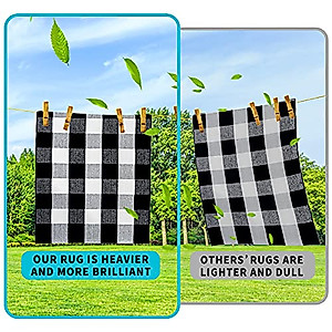 LulusVente Buffalo Plaid Outdoor Rug – 27.5x43in Machine Washable 2.1lbs Hotel Grade Thick Woven Yarn Black White Plaid Check Farmhouse Cotton for Indoor / Outdoor Front Porch Runner Layered Doormat