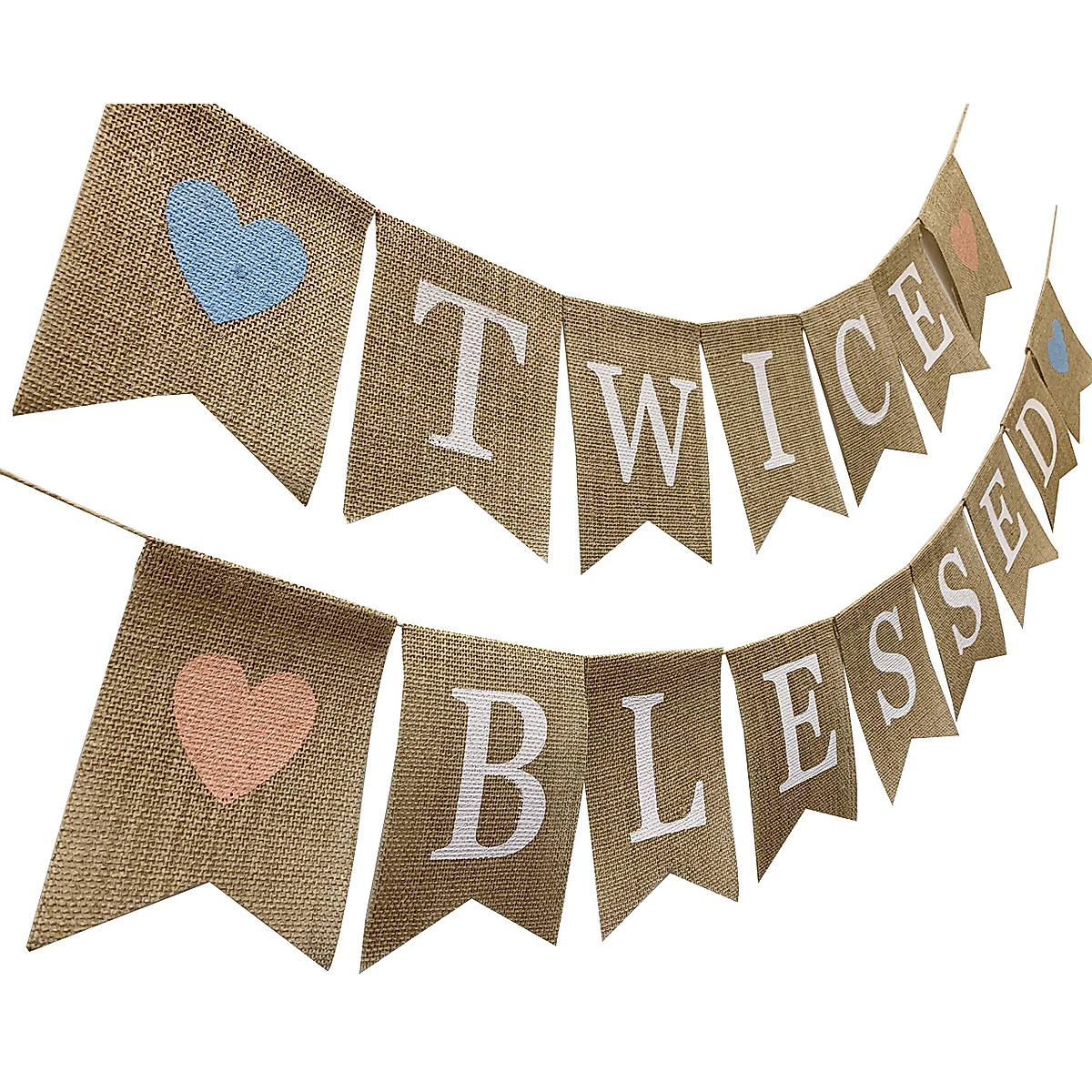 Rustic Burlap Twice Blessed Banner,Twins Baby Shower Gender Reveal Party Supplies and Decorations,Pregnancy Photo Prop,Twin Boys Girls Bunting for Nusery Room Decor