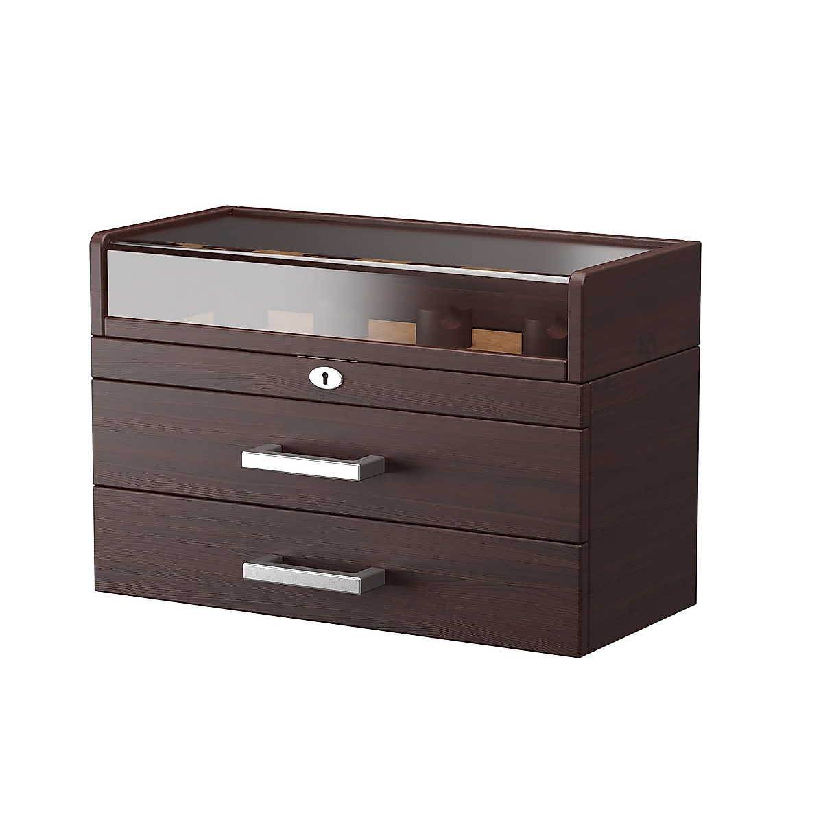 3 Tier Pocket Knife Display Case with 2 Drawers,Wooden Lockable Pocket Knife Holder Box, Large Capacity Knife Organizer Case for Knives,Watches,Wallets Storage and Colletcion