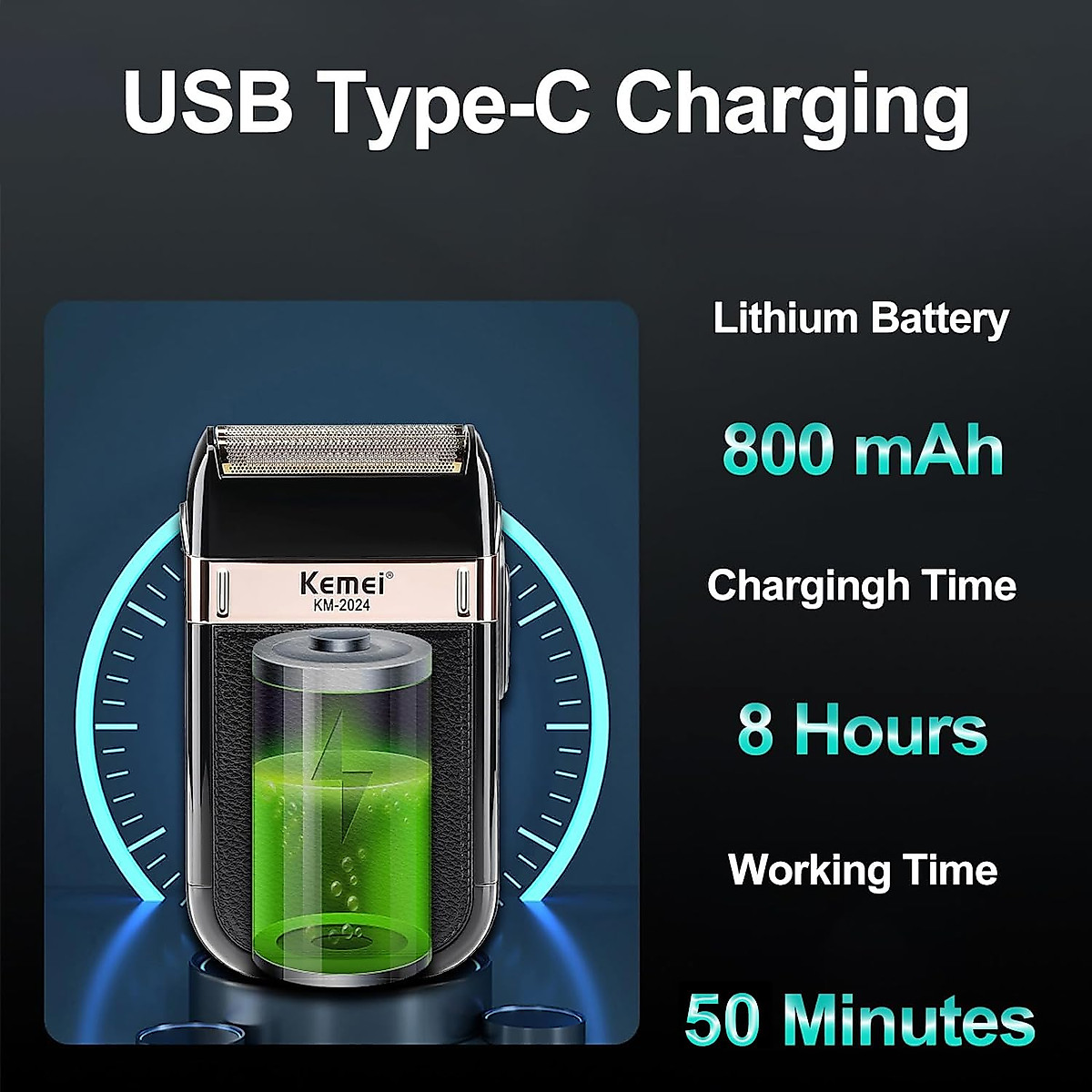 KEMEI Men's Electric Razor Waterproof Reciprocating Razor Cordless Precision Beard Trimmer Twin Blade USB Rechargeable Grooming Razors,Shaving & Hair Removal Products (2024 Shaver)