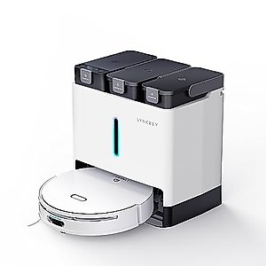LYNKBEY M20 Pro Robot Vacuum and Mop Combo, Auto Mop Cleaning&Hot Air Drying, Self-Emptying&Refilling, Ultra Thin Robot Vacuum Cleaner, Compact Dock, 5000Pa Suction, AI Obstacle Avoidance, APP Control