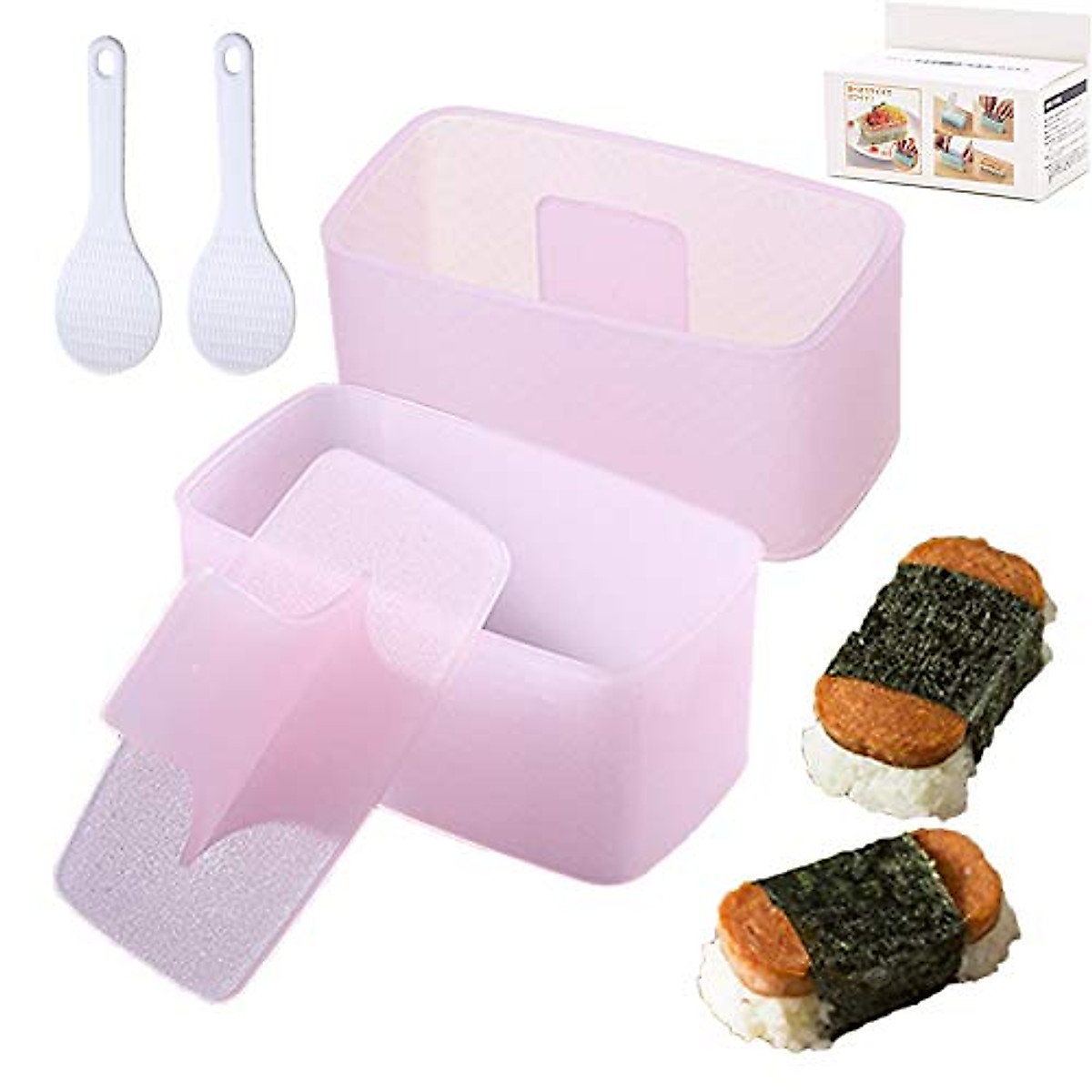 JAMCARI Musubi Maker Press - Non Stick, BPA Free, Luncheon Meat Press, Musubi Maker Mold, Onigiri Mold, Sushi Making Kit with Small Rice Paddle, 2Pack