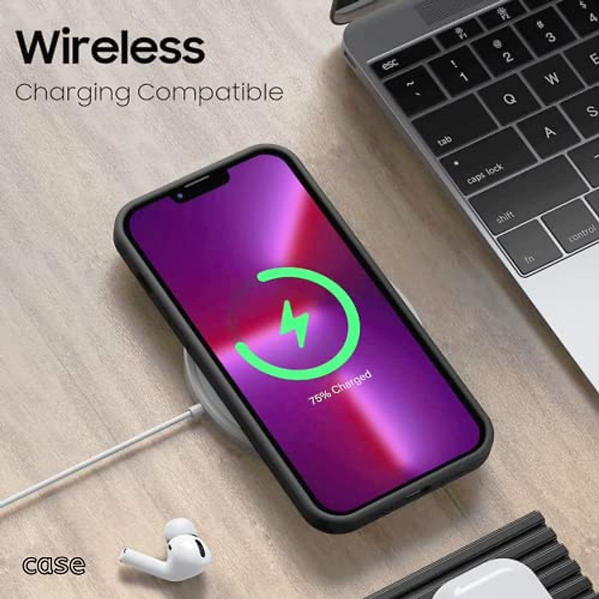 Case [3 in 1 for iPhone 14 Pro Max, Slim & Light Silicone TPU Shockproof with Soft Anti-Scratch Microfiber Lining [Included Screen Protector + Camera Protector] 6.7 Inch (Gray)