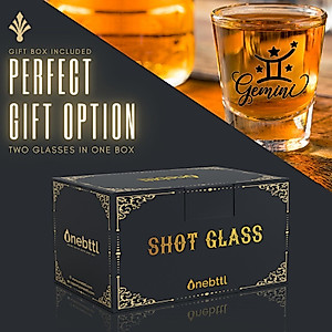 Onebttl Zodiac Sign Shot Glass Set of 2, Unique Birthday Gifts for Women, Men, Friend, Coworker, Wife, Husband- (1.5oz/45ml)- Gemini