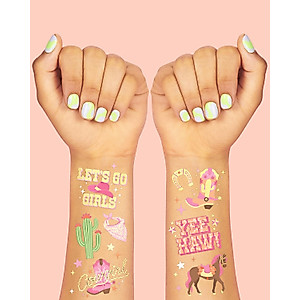 xo, Fetti Cowgirl Temporary Tattoos - 50 Gold Foil Styles | Birthday Party Decorations, Giddy Up Cowgirl Accessory, Rodeo Western Theme Favor, Nashville Gift + Cow Print Supplies, Baby Shower
