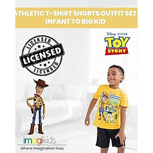 Disney Pixar Toy Story Buzz Lightyear Woody Toddler Boys Athletic T-Shirt and Mesh Shorts Set Yellow 3T